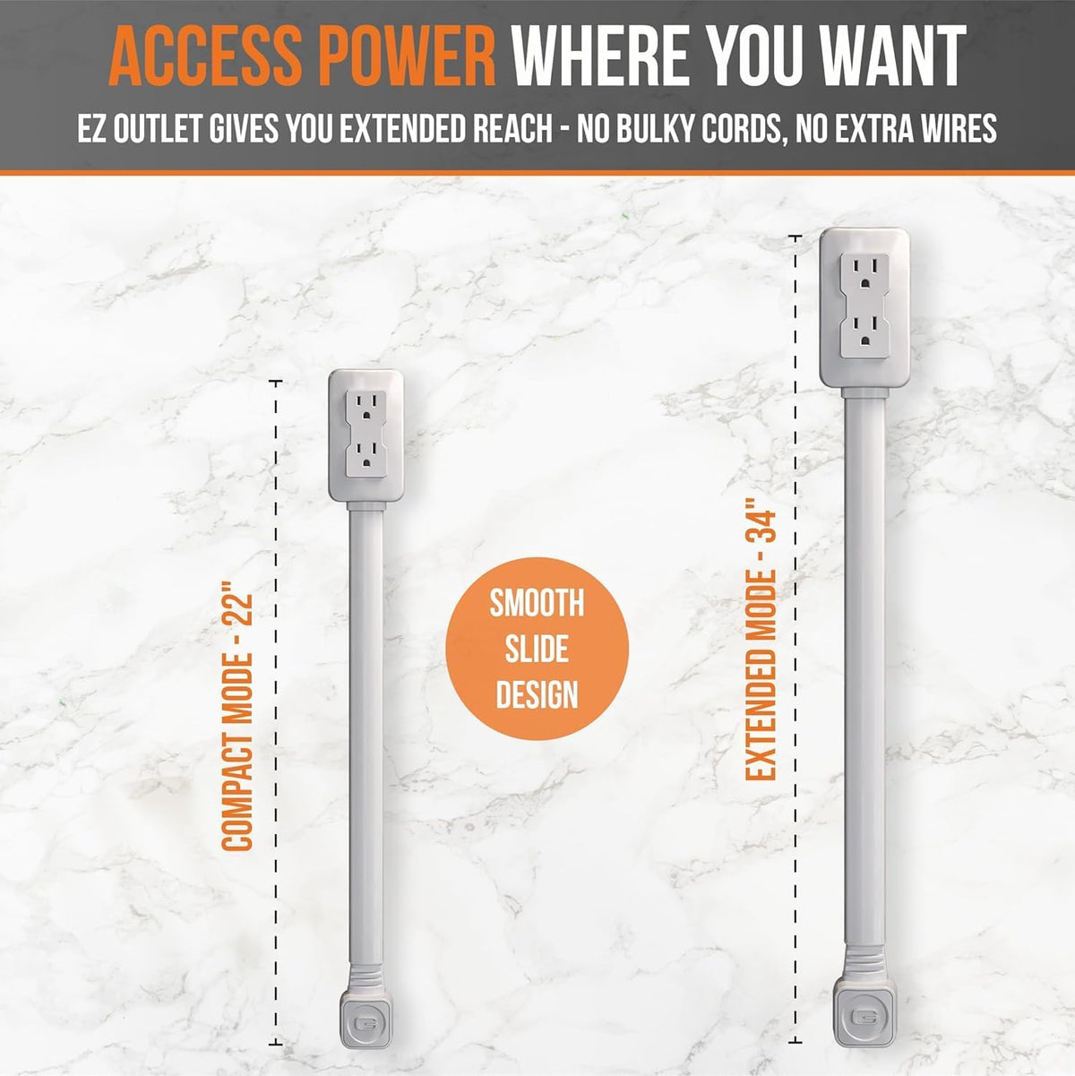 EZ Outlet Electrical Outlet Extender with USB-A USB-C & 2 AC Outlets S ...